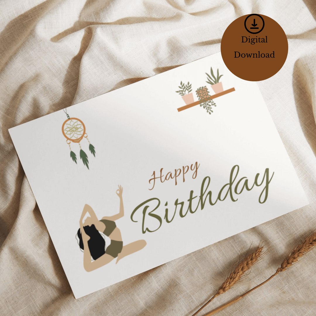 Yoga Themed – Happy Birthday Printable Card – Spiritual Shop